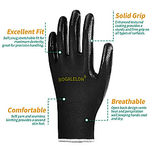 Bogalelon Work Gloves,6pairs, With Nitrile Coated Palms for Excellent Grip and Protection,Suitable for Both Men and Women and Ideal for General Work.Black,Medium., Black(6pairs)