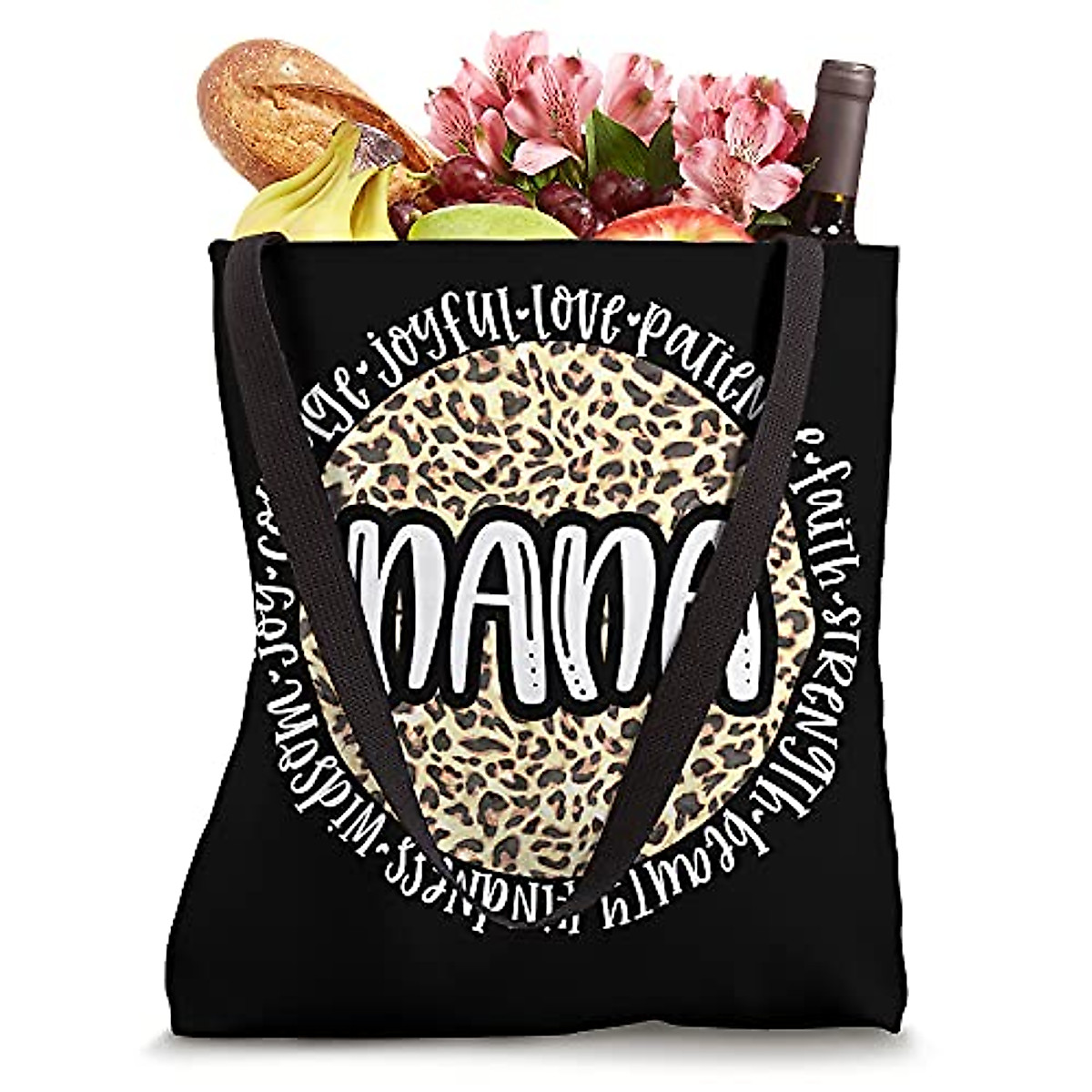 NANA Cheetah Leopard Print Circle Love Patience Black Tote Bag