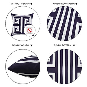 JASEN Navy Blue Outdoor Pillow Covers, Greek kty Outdoor Waterproof Pillow Covers 18x18 Set of 2, Double-Sided Decorative Throw Pillow Cover for Outside Patio Furniture Garden (No Inserts)
