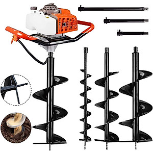 DC House 63CC Heavy Duty Gas Powered Post Hole Digger with 4pcs Earth Auger Drill Bits 4"6"8''12''Bits & Extensions Rods,Multiple Package