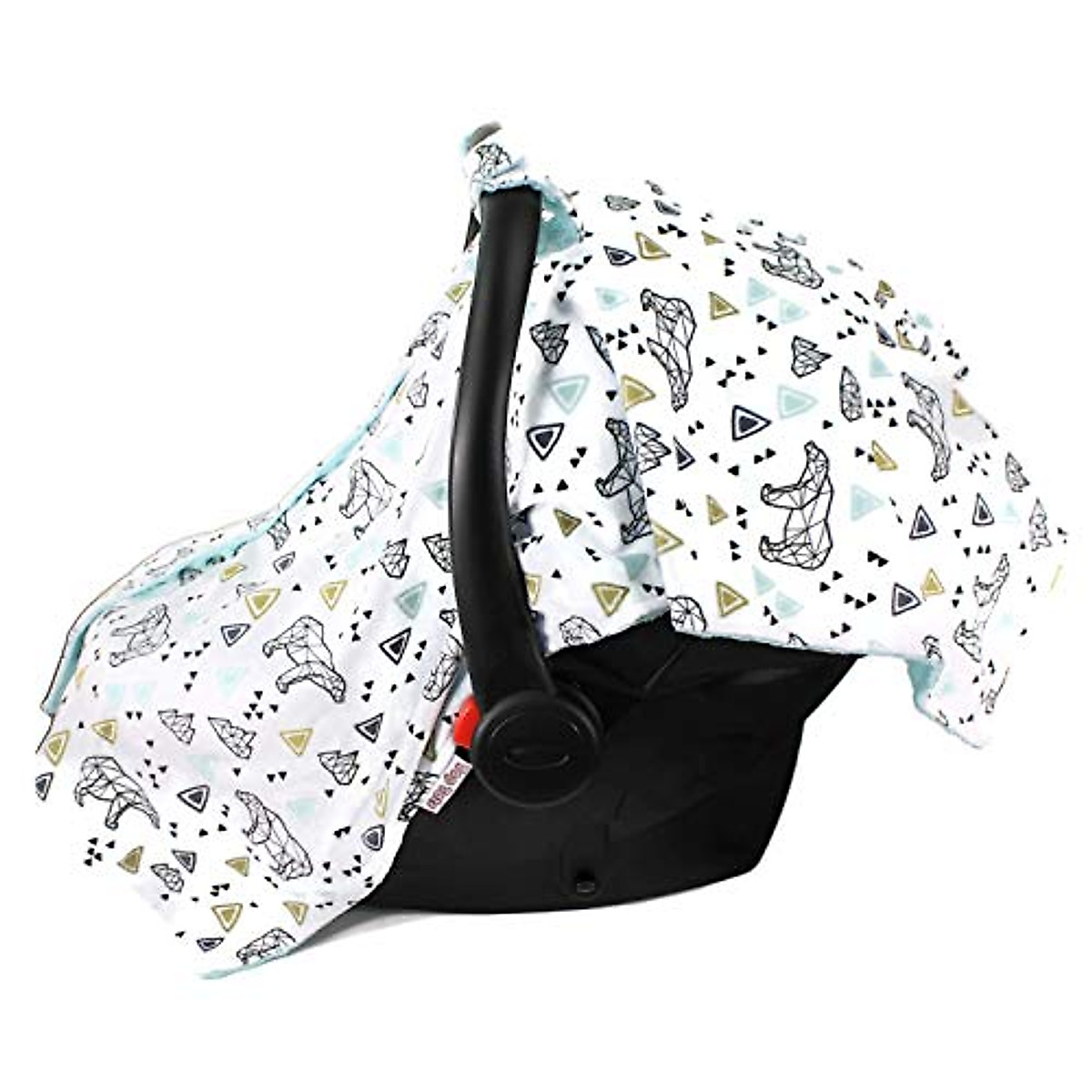Top Tots Deluxe Baby Car Seat Canopy Cover, Kaleidoscope Bear, Minky Dot, White