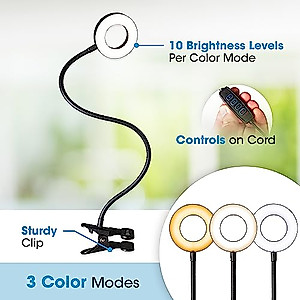 OttLite Capture Clip-On LED Selfie Ring Light for Desks - Conference Lighting for Remote Working, Tiktok, Content Creators & Zoom Meetings - ClearSun LED Technology - Dimmable with 3 Color Modes