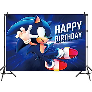 Sonic The Hedgehog Photo Backdrop Happy Birthday Blue Rocket Sonic Photography Background for Boy Baby Shower Sonic Backdrops for Party Decoration Supplies 5x3ft