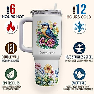 40oz Eurasian Nuthatch 2 Personalized Tumbler - Stainless Steel Cup with Handle, Lid & Straw - Gift for Animal Lover Girls, Women - Ideal for Birthday, Christmas nhpU7s