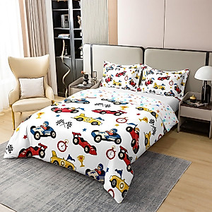 jejeloiu Kids Boys Cartoon Car Bedding Set Twin Size Race Car Bedding Set for Kids Teens Boys Sports Cars Comforter Cover Set Quilt Cover,No Comforter