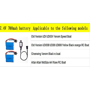 7.4V (2 x 3.7V) 700mAh Li-ion Battery with SM-4P Plug for Old Version UDI001 Venom Speed RC Boat UDI008 UD08 UDI001 Battery 2 Pack with USB Charger