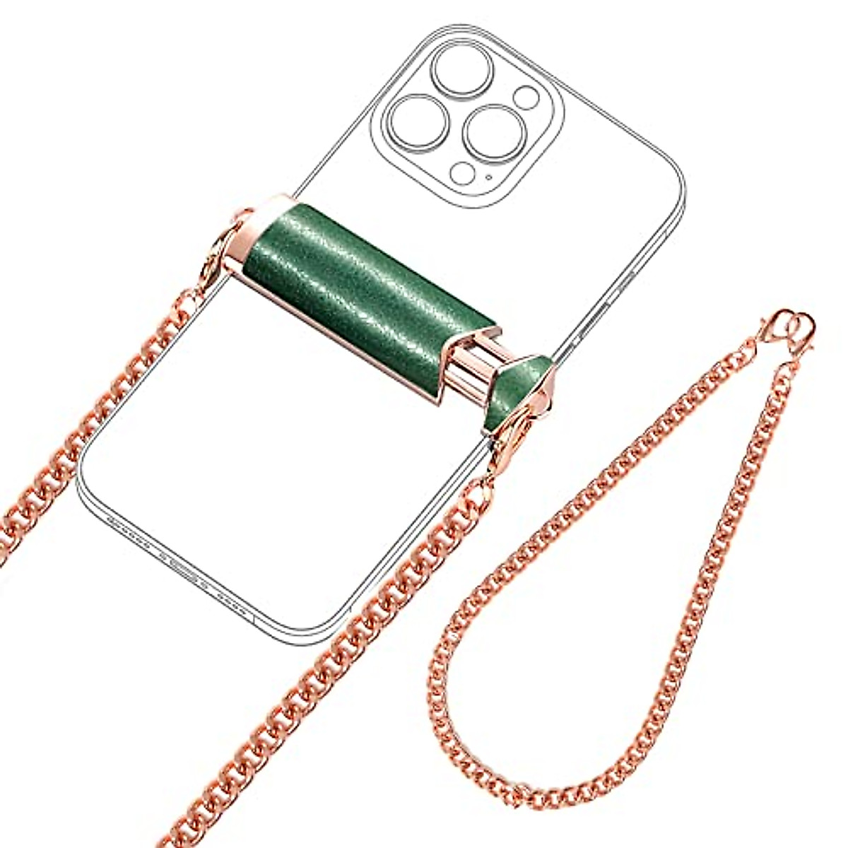 Universal Cell Phone Lanyard Holder, 120cm Crossbody Necklace Lanyard & 30cm Rose Gold Phone Lanyard+ Emerald Green Phone Holder Wrist Strap Compatible with iPhone 14 13 12 and Most Smartphones