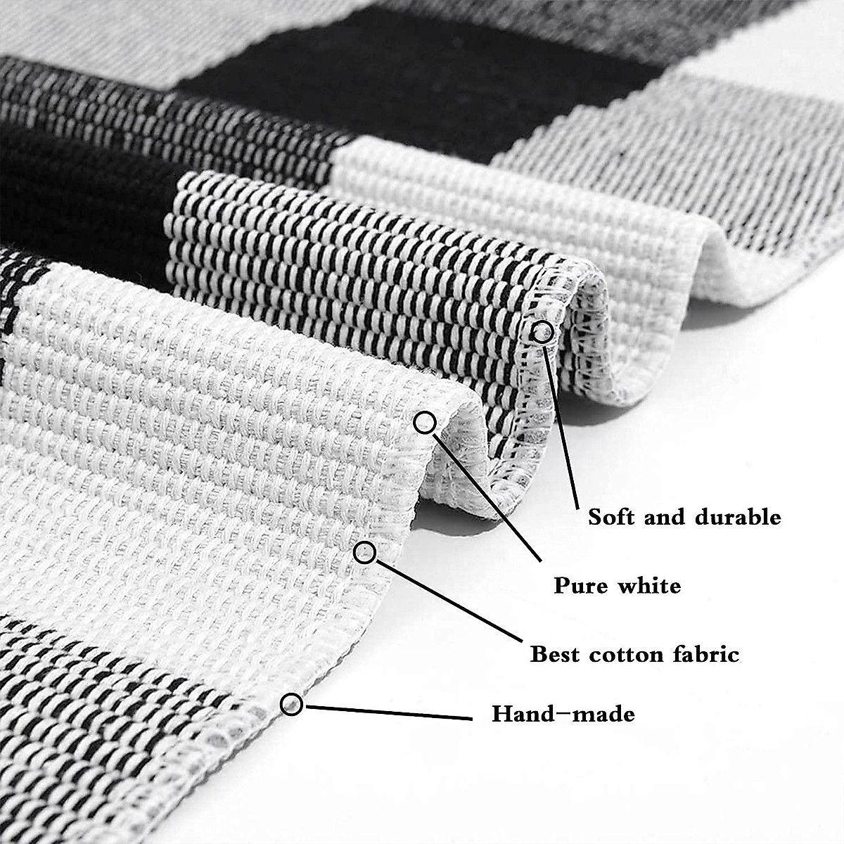 Ckorzen Cotton Buffalo Plaid Rug 8x10 FT Reversible Hand-Woven Washable Retro Lattice Checkered Outdoor Rugs Black and White Area Rug for Kitchen, Dining Room, Bedroom, Living Room