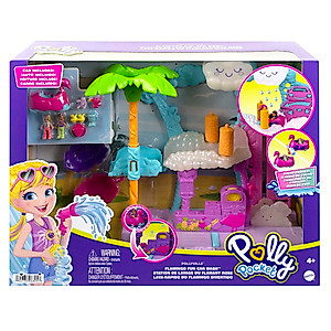 Polly Pocket Playset, Pollyville Flamingo Fun Car Wash with 2 Micro Dolls, Toy Car, Water Play & Color-Change Accessories