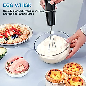 Howork 1000W Immersion Hand Blender, 4-in-1 Multifunctional 2 Speed Stainless Steel Handheld Stick Blender, Titanium Cross Blade, 600ml Mixing Beaker and 500ml Food Processor, Egg Whisk Attachment, Dishwasher Safe, Black