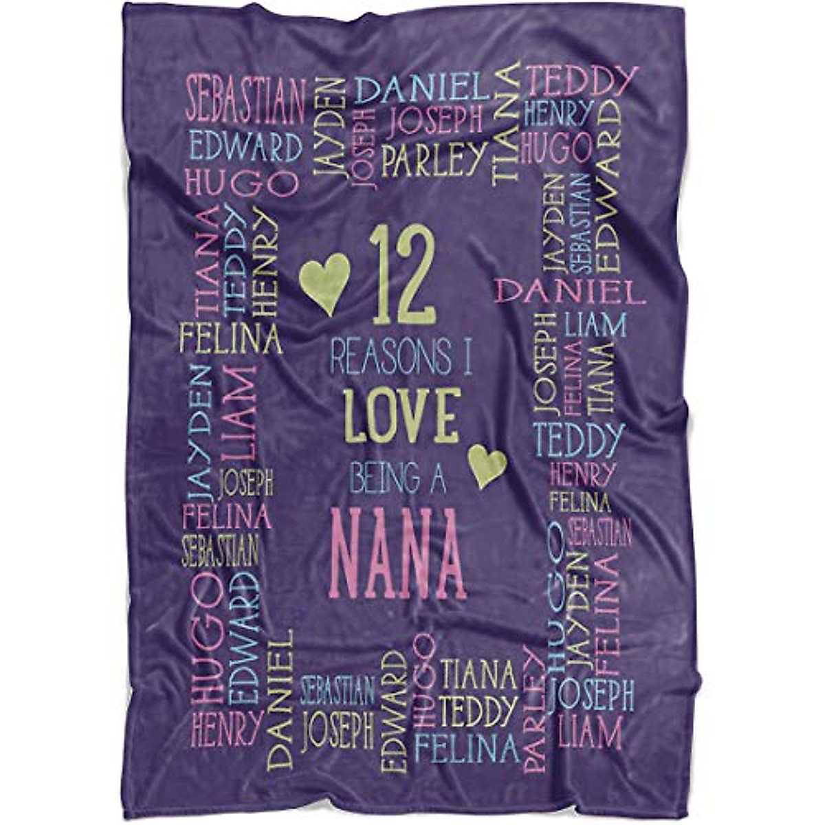 Personalized Grandma Blanket Throw. Reasons I Love Being a Grandpa Grandma Papa Mommy Nana. Customized Blanket for Grandparent with All Names in for Birthday (Purple, Fleece 50" x 60")