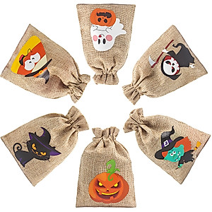 DERAYEE Halloween Burlap Treat Bags with Drawstrings, 6"x 8" Gift Candy Bags Goodie Bag for trick or treat Kids Halloween Party Favor 18Pcs