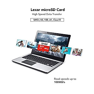 Lexar 64GB Micro SD Card, microSDXC UHS-I Flash Memory Card with Adapter - Up to 100MB/s, A1, U3, Class10, V30, High Speed TF Card
