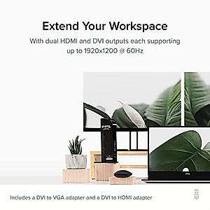 Plugable USB 3.0 Laptop Docking Station for Windows (Dual Video HDMI & DVI / VGA, Gigabit Ethernet, Audio, 6 USB Ports)