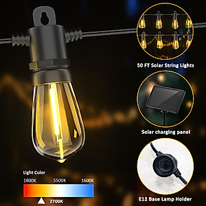 LONIUTO Outdoor Solar String Lights, 50 FT Solar Powered LED String Outdoor Lights Waterproof & Shatterproof, Patio Solar Hanging Lights with 15 Bulbs, Decorative Lights for Outdoor Backyard