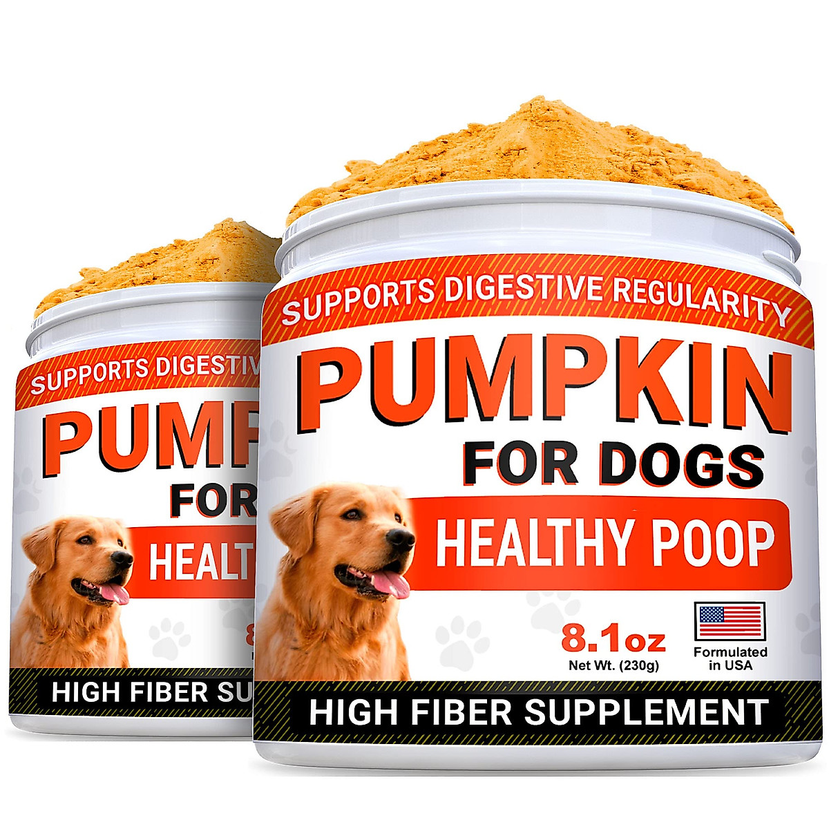 Pumpkin for Dogs - Pack of 2 - 16.2oz High Fiber Powder Supplement - Stool Consistency and Softener - Diarrhea, Constipation, Upset Stomach, Food Sensitivity, Scoot - Digestion Support - Made in USA