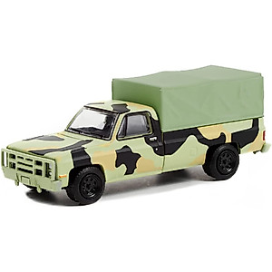 1984 Chevy M1008 CUCV Pickup Truck with Cargo Cover Camouflage Green Battalion 64" Release 1 1/64 Diecast Model Car by Greenlight 61010E