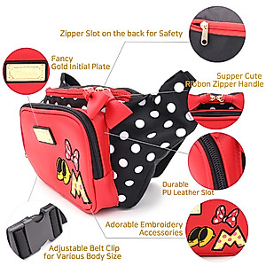 Minnie Ribbon Travel Bow Fanny Pack Crossbody Chest Waist Bum Sling Hip Belt Weekender Bag Cute Mouse Ear Faux Leather Purse Accessories Gift for Women Adult, Officially Licensed (Large)