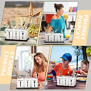 BBTO 4 Pcs Silverware Caddy with Wood Tray Wooden Organizer Cutlery Holder Countertop Utensil Flatware Organizers Chopsticks Spoon and Fork for Restaurant Kitchen Storage