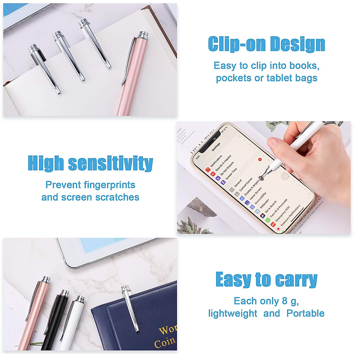 Weewooday 8 Pieces Capacitive Stylus Pens for Touch Screen, Universal Disc Fine Point Stylus Pens for Most Touch Screen Smart Devices, 4 Colors