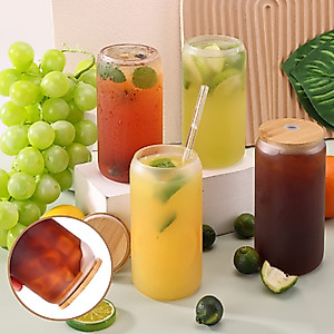 Moretoes 16oz Sublimation Glass Cups with Lids and Straws, Iced Coffee Cups, Reusable Drinking Glasses Set of 8