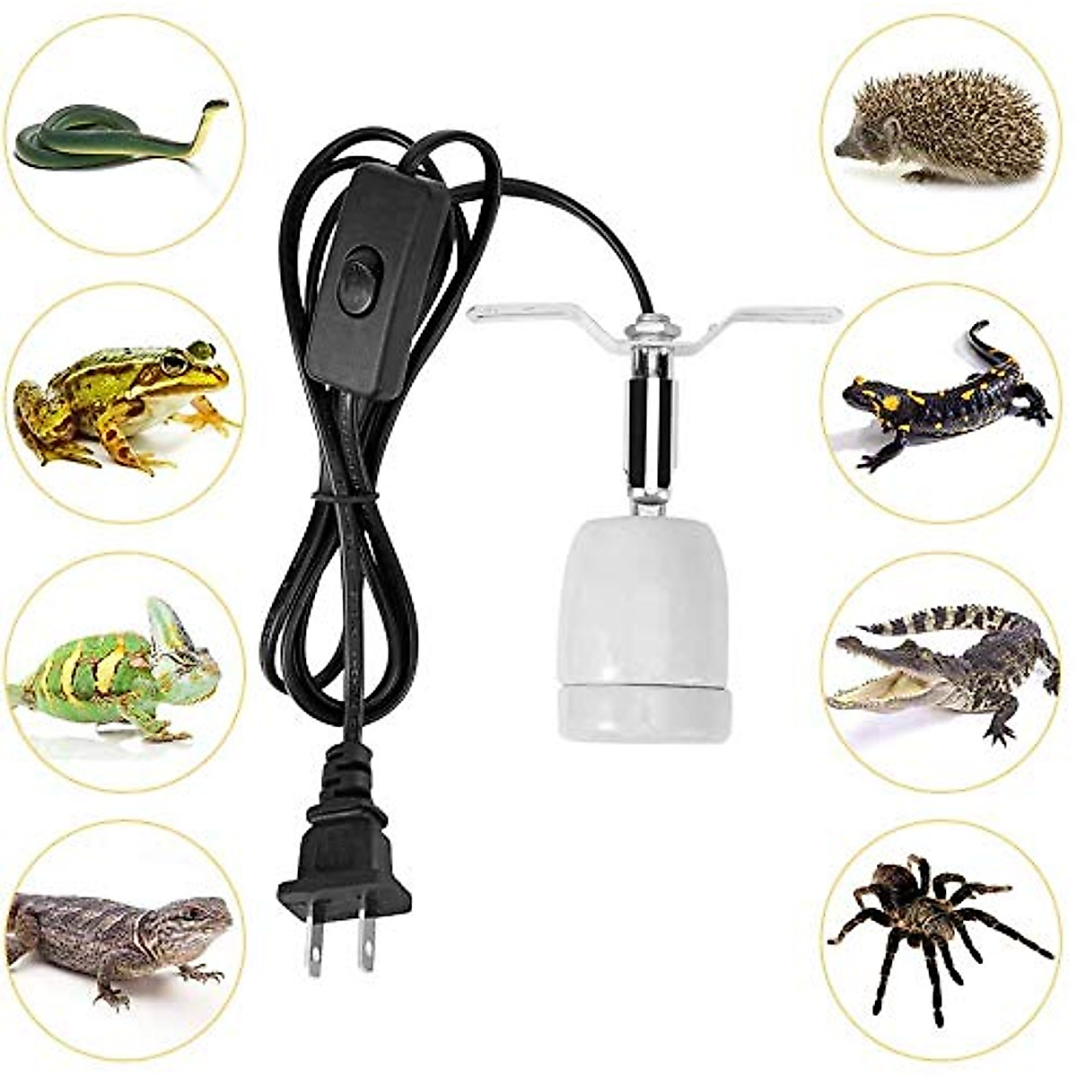eecoo 300W Reptile Lamp Socket, 360° Rating Heat Light Holder Kit, Habitat Basking Lamp Base Stand with Switch, E27 Socket for Lizard Turtle Snake Aquarium (no Bulb Included)