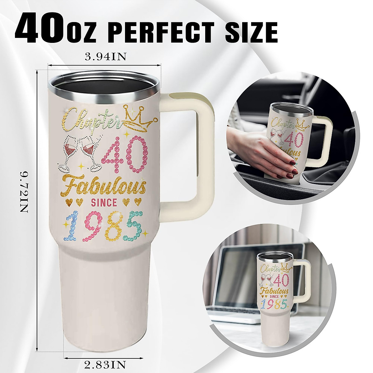 40th Birthday Gifts for Women, 1985 Birthday Insulated Tumbler 40oz, 1985 Birthday Gifts for Women, 40 and Fabulous Birthday Gifts for Women Turning 40 Year Old Gifts For Women Her Friend Sister Wife