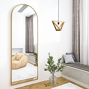 HARRITPURE 58"x18" Arched Full Length Mirror Free Standing Leaning Mirror Hanging Mounted Mirror Aluminum Frame Modern Simple Home Decor for Living Room Bedroom Cloakroom, Gold