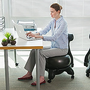 Champion Sports Exercise Ball Chair: FitPro Balance Ball Chair with Wheels and Back Support for Home or Office Use - Includes Hand Pump - Black