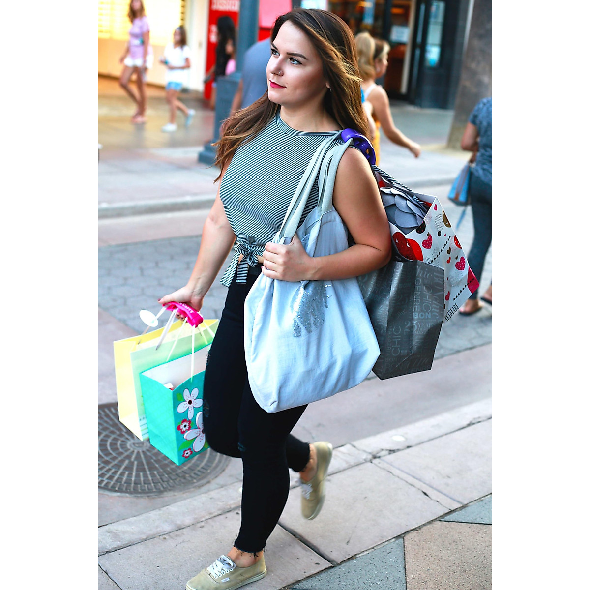 Click & Carry Grocery Bag Carrier - Plastic Bag Organizer and Holder for Easy Shopping - As Seen on Shark Tank - Comfortable Gel Padding Bags Handle, Hands-Free Design for Groceries, Paint Can Carrier