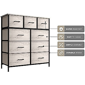Sorbus Dresser with 9 Faux Wood Drawers - Storage Unit Organizer Chest for Clothes - Bedroom, Hallway, Living Room, Closet, & Dorm Furniture - Steel Frame, Wood Top, & Easy Pull Fabric Bins