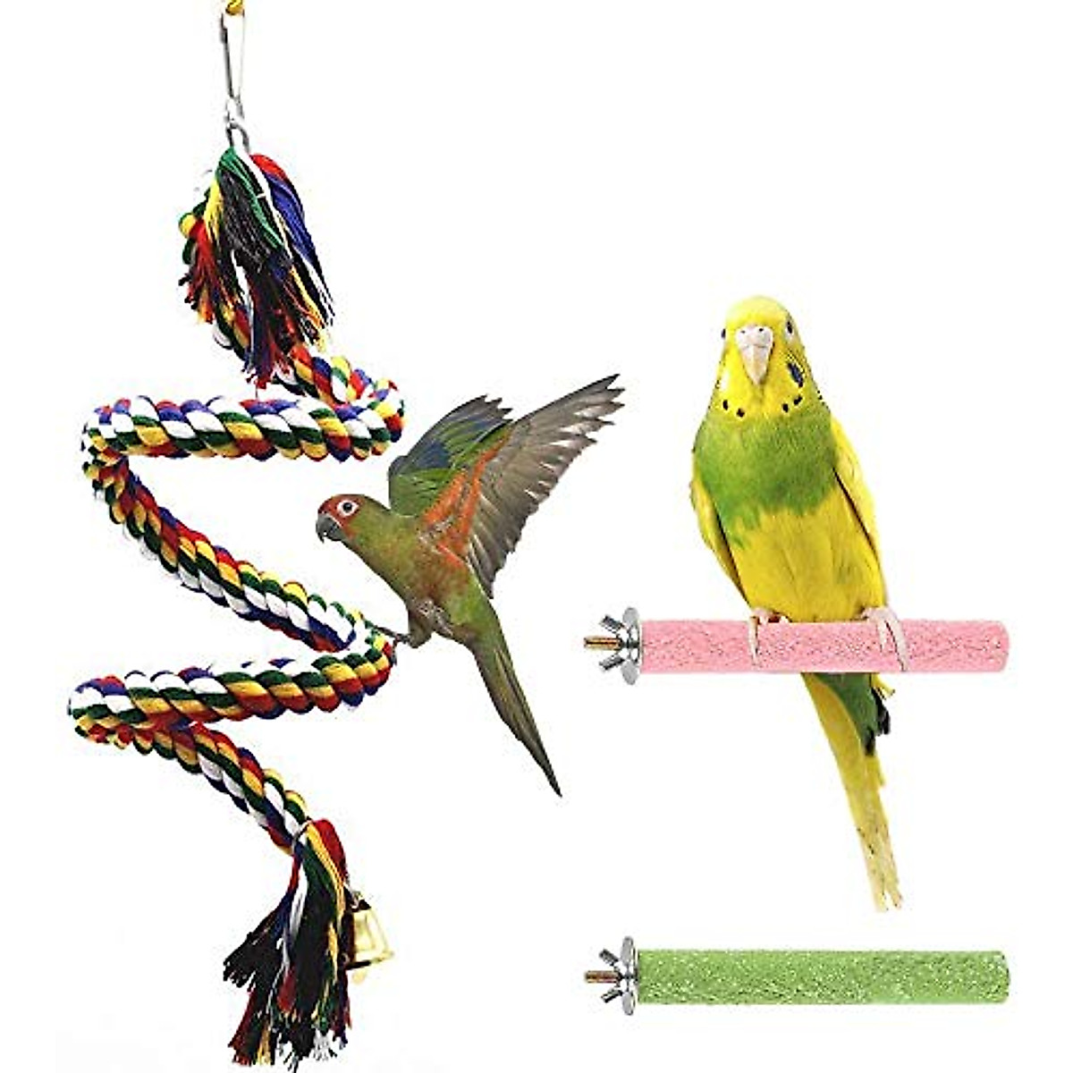 Bird Rope for Parrots,2 PCS Bird Perch Stand,Bungee Bird Toys Bird Cage Accessories for Bird Swinging, Climbing,Standing(3PCS)