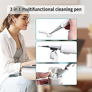 Cleaner Kit for Airpods Pro 1 2 3 Multi-Function Cleaning Pen, 3 in 1 Multifunctional Cleaning Pen for Wireless Earphone, Bluetooth Headphone, Earphone Case, Keyboard, Camera (White)