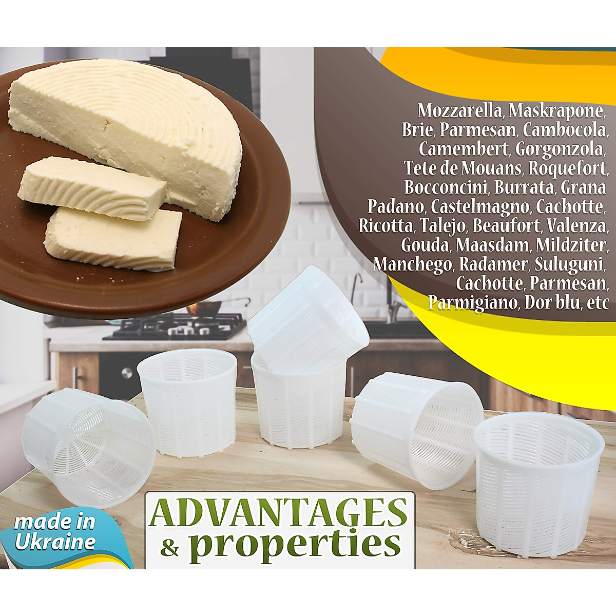 PetriStor 6 Pcs Soft Cheese Mold for Cheese Making 1.85QT - Cheese Making Mold - Cream Cheese Form Mold - Homemade Cheese Making Supplies - Molde Para Queso Fresco Casero - Feta Cheese Making Basket