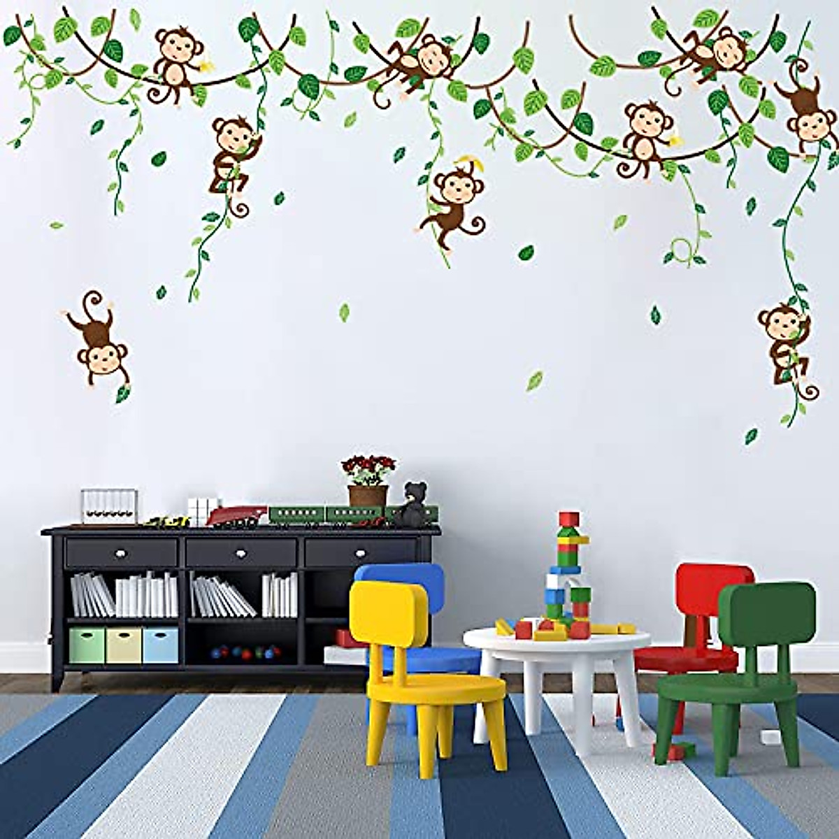 decalmile Monkey Climbing Tree Wall Decals Jungle Animals Wall Stickers Kids Room Baby Nursery Bedroom Wall Decor