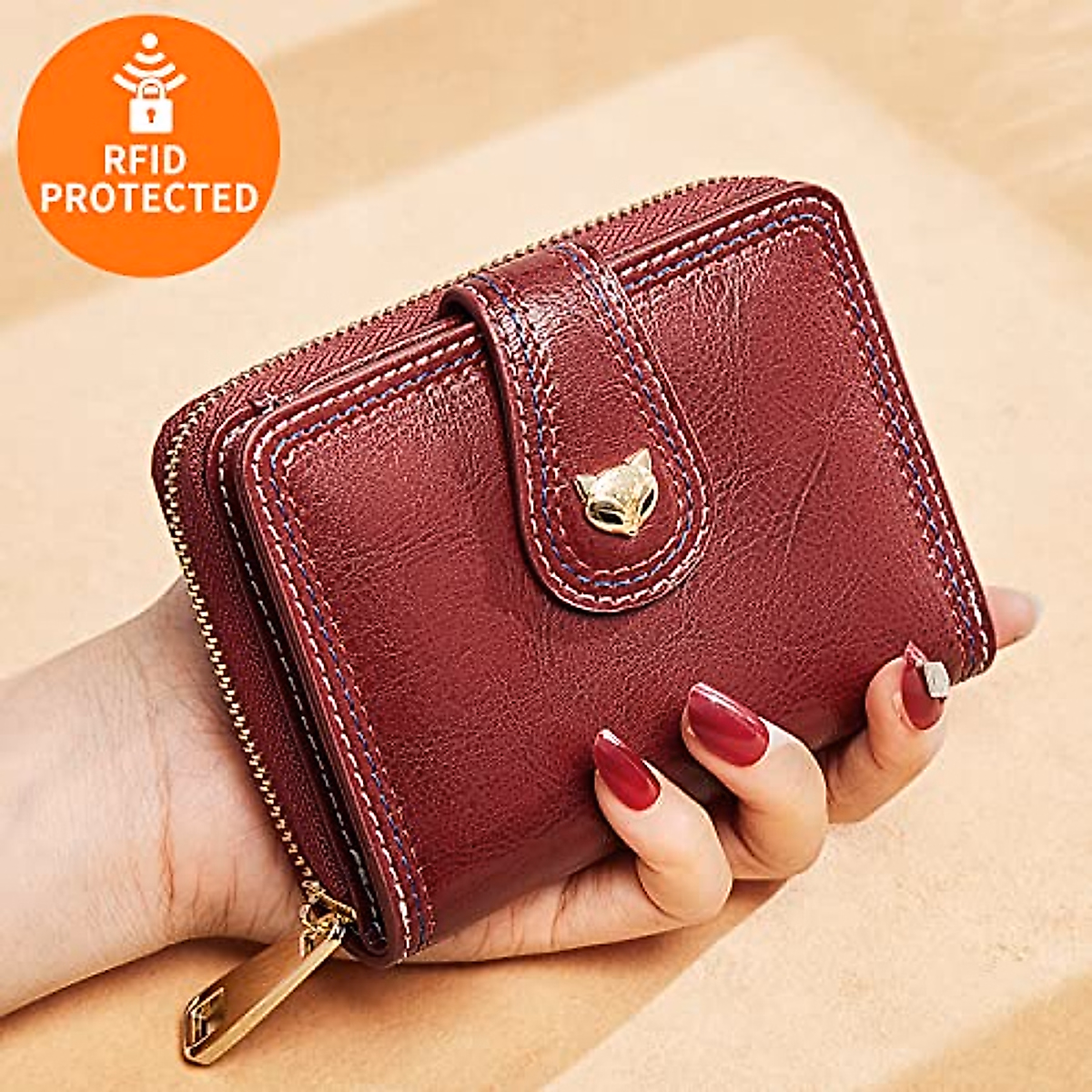 FOXLOVER RFID Credit Card Holder for Women, Ladies Small Leather Credit Card Case Security Accordion Wallet