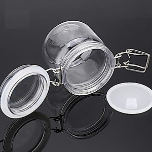 2Pcs 10 Oz/300ml Clear Round Plastic Home Kitchen Storage Sealed Jar Bottles with Leak Proof Rubber and Hinged Lid for Herbs, Spices, Candy, Gift, Arts and Crafts Storage Multi-purpose Container