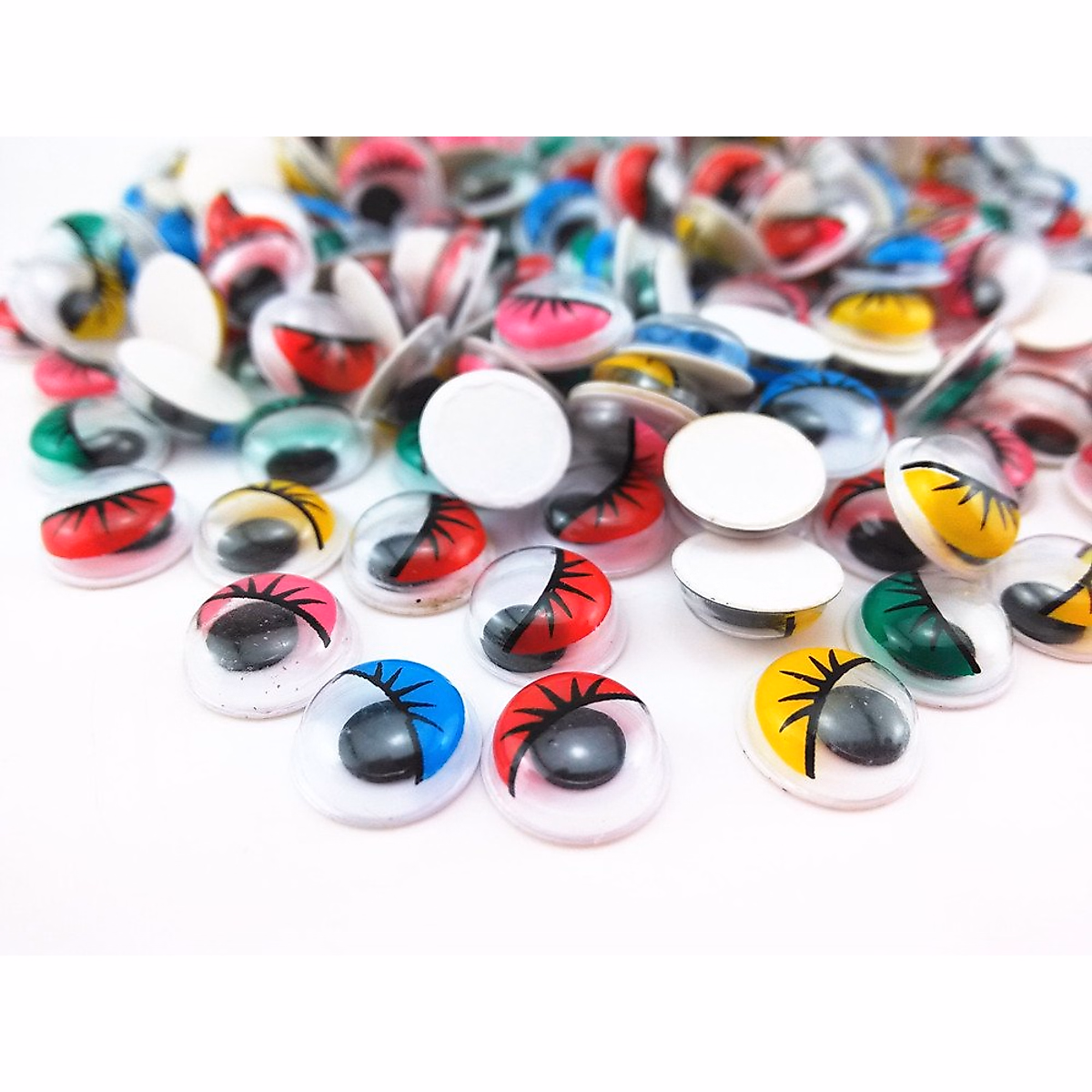 Yueton 200pcs Adhesive Back Mix Color Mini Wiggle Eyes with Eyelash Small Plastic Round Moving Googly Eyes for Children School Classroom Home Arts & Crafts Models (10mm)