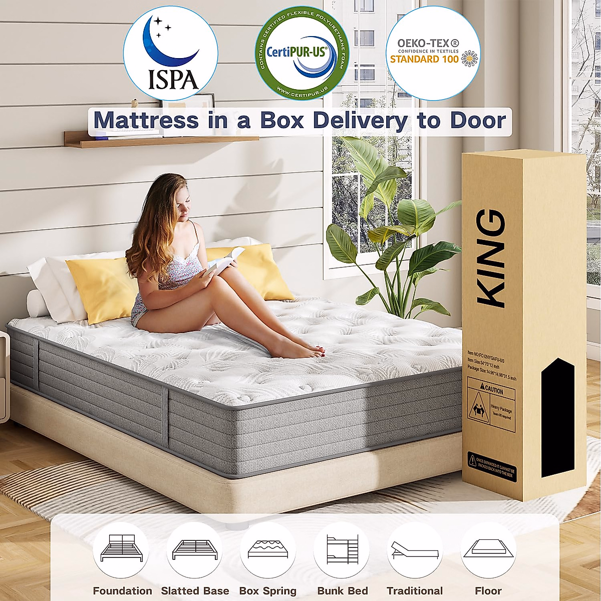 King Mattress, 12 Inch King Size Mattress in a Box,Memory Foam Hybrid Mattress,with Individual Pocket Spring for Motion Isolation & Silent Sleep, Pressure Relief,Medium Firmness,76"*80"*12"