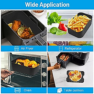 6 Packs Silicone Air Fryer Liner, Air Fryer Silicone Pot Rectangular for Ninja Foodi Dual DZ201 8QT, Replacement Baking Tray for Ninja/Instant Vortex Dual Zone Air Fryer AF300UK, AF400UK (Black)