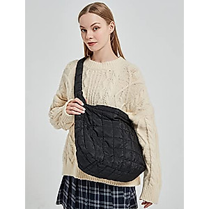 Women's Quilted Shoulder Bag Lightweight Tote Bag Soft Crossbody Bag Large Capacity Handbag Purse (black)