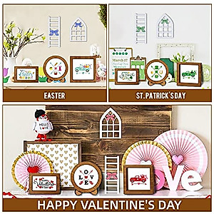 Farmhouse Tiered Tray Decor for Easter/St Patrick's Day/Valentines Decor (Tray Not Included), Rustic Interchangeable Seasonal Decor Set with Wooden Frames, Cards, Arch, Ladder,Easter Table Centerpiece