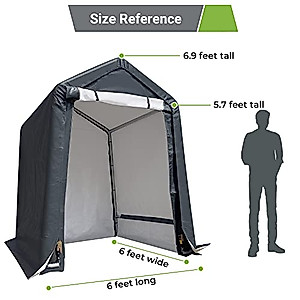 ASTEROUTDOOR 6x6 ft Outdoor Storage Shelter with Rollup Zipper Door Portable Garage Kit Tent Waterproof and UV Resistant Carport Shed for Bicycle, Motorcycle ATV & Gardening Vehicle, Dark Gray