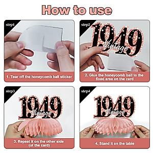 Bumqviy 9Pcs 75th Birthday Honeycomb Centerpieces Decorations with String Lights for Women, Rose Gold Pink Happy 75 Birthday Table Party Supplies, Vintage 1949 Aged to Perfection Birthday Table Sign