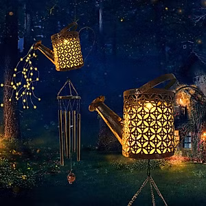 Solar Wind Chimes Waterproof Metal Wind Chime with Watering Can Lights Unique Hanging Windchimes Outdoor Garden Decor,Without Shepherd Hook…