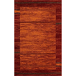 Unique Loom Autumn Collection Modern Contemporary Casual Abstract Area Rug, Rectangular 5' 0 x 8' 0, Terracotta/Burgundy Border
