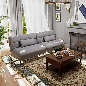 COMHOMA Convertible Sofa Bed, 68″Fabric Couch with Adjustable Backrest, Loveseat Recliner Sleeper Living Room Furniture futon Set, Grey