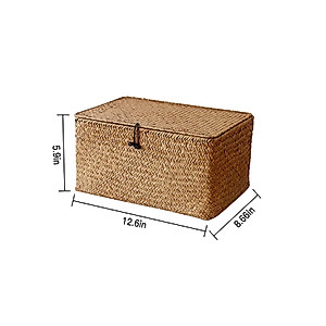 Sobotoo Wicker Storage Box with Lid, Natural Hand-woven Rattan Storage Box, Rectangular Household Organizer Boxes Shelf Wardrobe Organizer (XL)