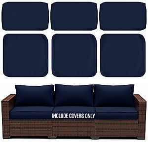 ClawsCover 6Pack Outdoor Patio Seat and Back Cushions Replacement Covers Fit for 3-Seater Wicker Rattan Furniture Conversation Set Sectional Couch,Navy-Included Covers Only