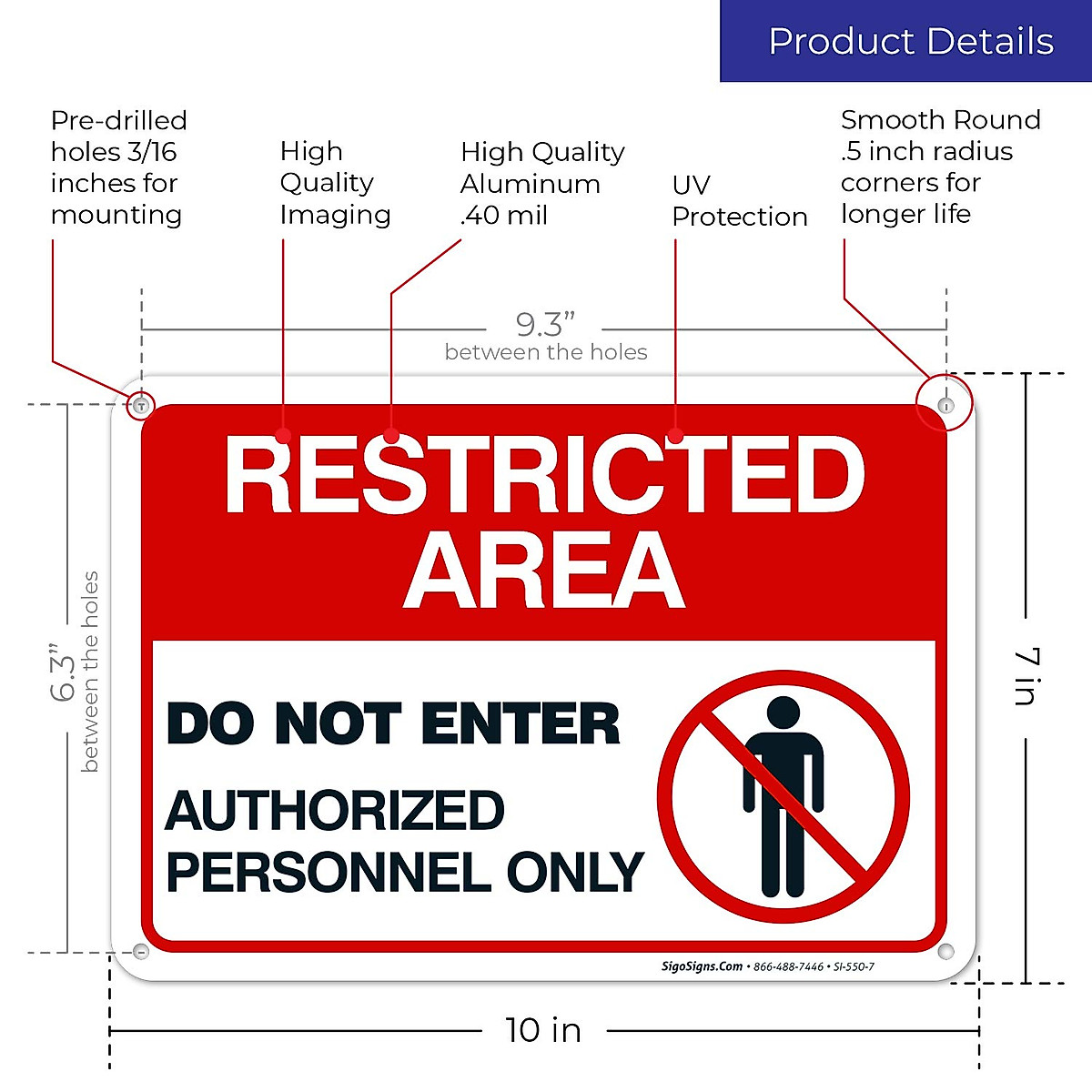 Sigo Signs Authorized Personnel Only Sign, Restricted Area Sign, Do Not Enter, (2 Pack) 10x7 Inches, Rust Free .040 Aluminum, Fade Resistant, Made in USA by Sigo Signs
